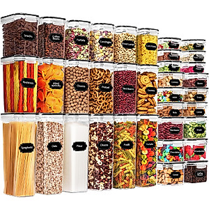 Skroam 36 Pack Airtight Food Storage Containers for Kitchen Pantry Organization and Storage, BPA Free, Plastic Kitchen Storage Containers with Lids for Flour, Sugar, and Cereal, Labels & Marker