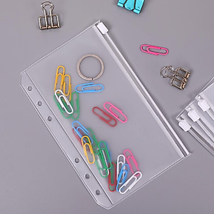 SKYDUE 12PCS Binder Pockets，A6 Size 6 Holes Zipper Cash Envelopes for A6 6-Ring Notebook Binder for School Home Office