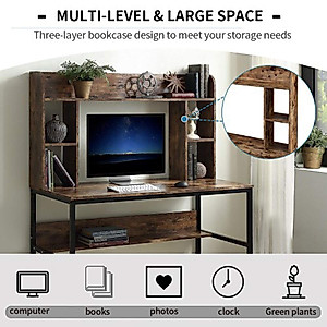 Home Office Desk, 47 inch Modern Simple Style Laptop Table, Multipurpose PC Workstation, Computer Desk with Hutch and Bookshelf