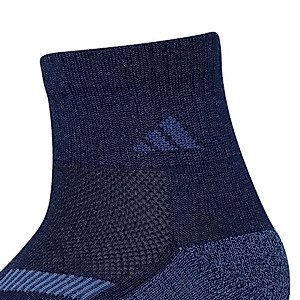 adidas Kids-Boy's/Girl's Cushioned Angle Stripe Quarter Socks (6-Pair), White/Collegiate Navy/Wonder Steel Blue, Medium