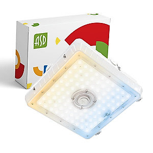 ASD Canopy LED Light 45W Color Adjustable, 6917Lm, Dimmable, UL & DLC Premium, 120-277V Waterproof Commercial Canopy Lights for Gas Station Parking Shop Entrance Carport with Motion Sensor Base