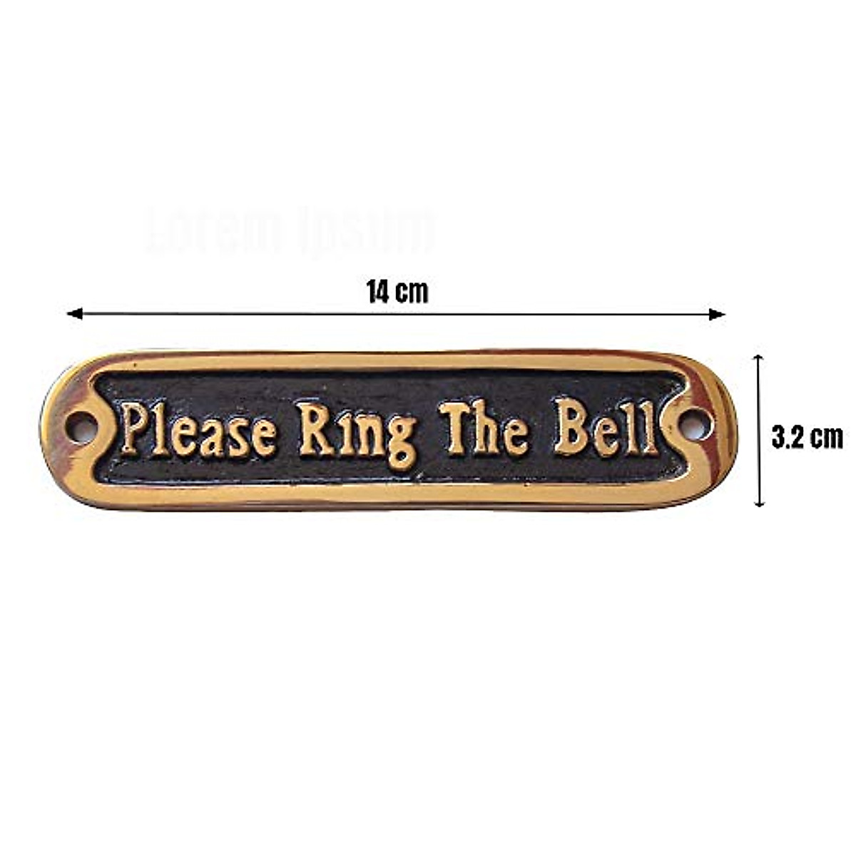 Calyron Brass Door Sign Casted Gold/Black Handmade Plaques Plate for House Home Decor Style Accessories Wall Mounted (12.5cm X 3.25cm) (Please Ring The Bell)