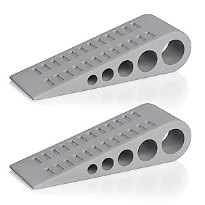 HOMOTEK 2 Pack Wedge Rubber Door Stops Door Chucks Stoppers Wall Protector for Floor & Bottom of Door with Self Adhesive White Holder, 5"x1-9/16"x1-5/16" (Gray)