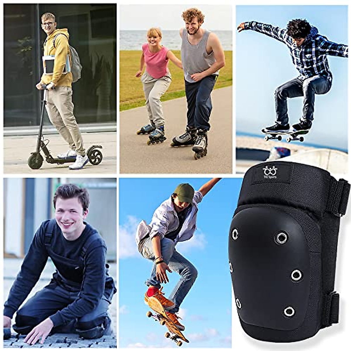 TXJ Sports Adult/Youth Knee Pads Wrist Guards with Elbow Pads Protective Gear Set for Skating Roller Inline Skating Derby Rollerblading Cycling bike scooter