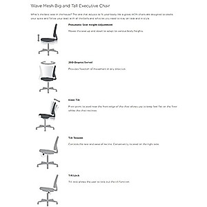 HON Wave Mesh Big and Tall Executive Chair | Knee-Tilt | Adjustable Arms | Black Fabric Seat | HVL705 Model