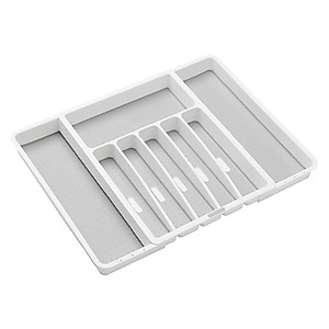 madesmart White Expandable Silverware Tray Classic Collection | 8-Compartments | Icons to Help sort Flatware, Cutlery, Utensils | Soft-Grip Lining | BPA-Free