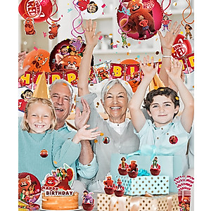 199Pcs Party Supplies, Red Party Decorations Red Party Favors Decorations Gift Set Cartoon Movie Decoration with Backdrop Cloth Flatwares Banner Balloon(Serves 10)