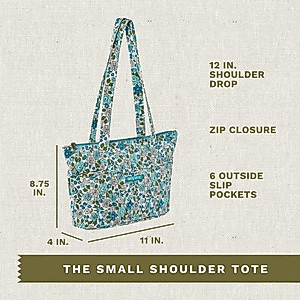Bella Taylor Country Floral Feedsack Collection, Quilted Cotton Small Shoulder Tote Bag with Zipper for Women, Delicate Floral Blue