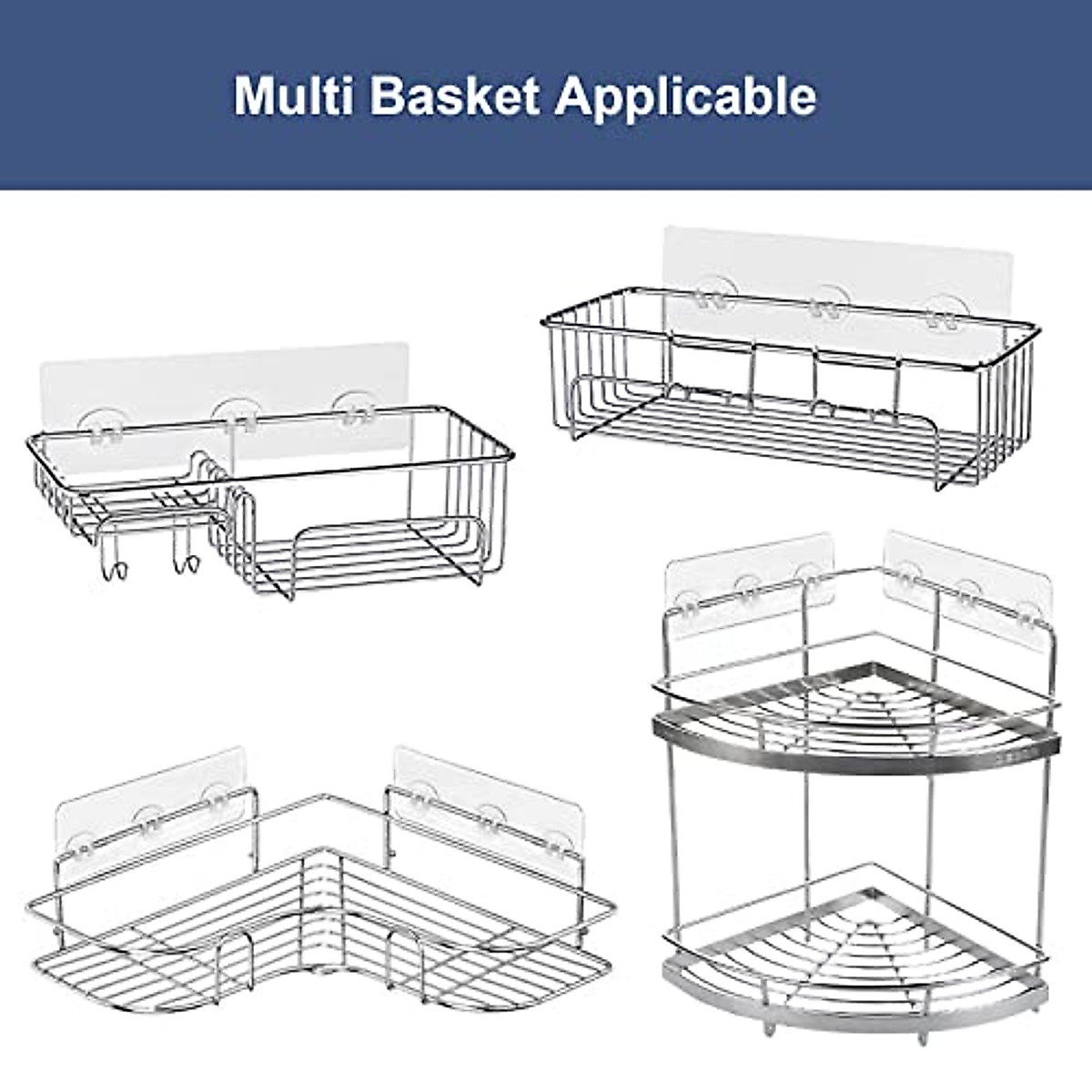 2 PCS Corner Shower Caddy Adhesive Sticker Replacement Hook, Strong Sticker Hooks for Shower Caddy Bathroom Rack Shelf Soap Dish Basket Wall Hanging, No Drilling Bath Kitchen Organizer Accessories