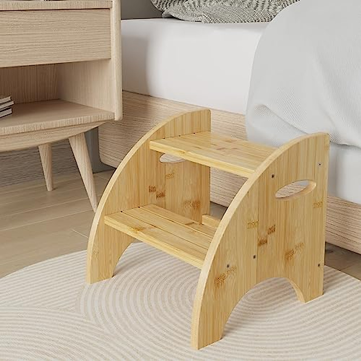 Arkboo Bamboo Step Stool, Bed Step Stool and Kids' Step Stools for Toddlers Adults, Rustic Two Step Stool Use for Kitchen, Bathroom