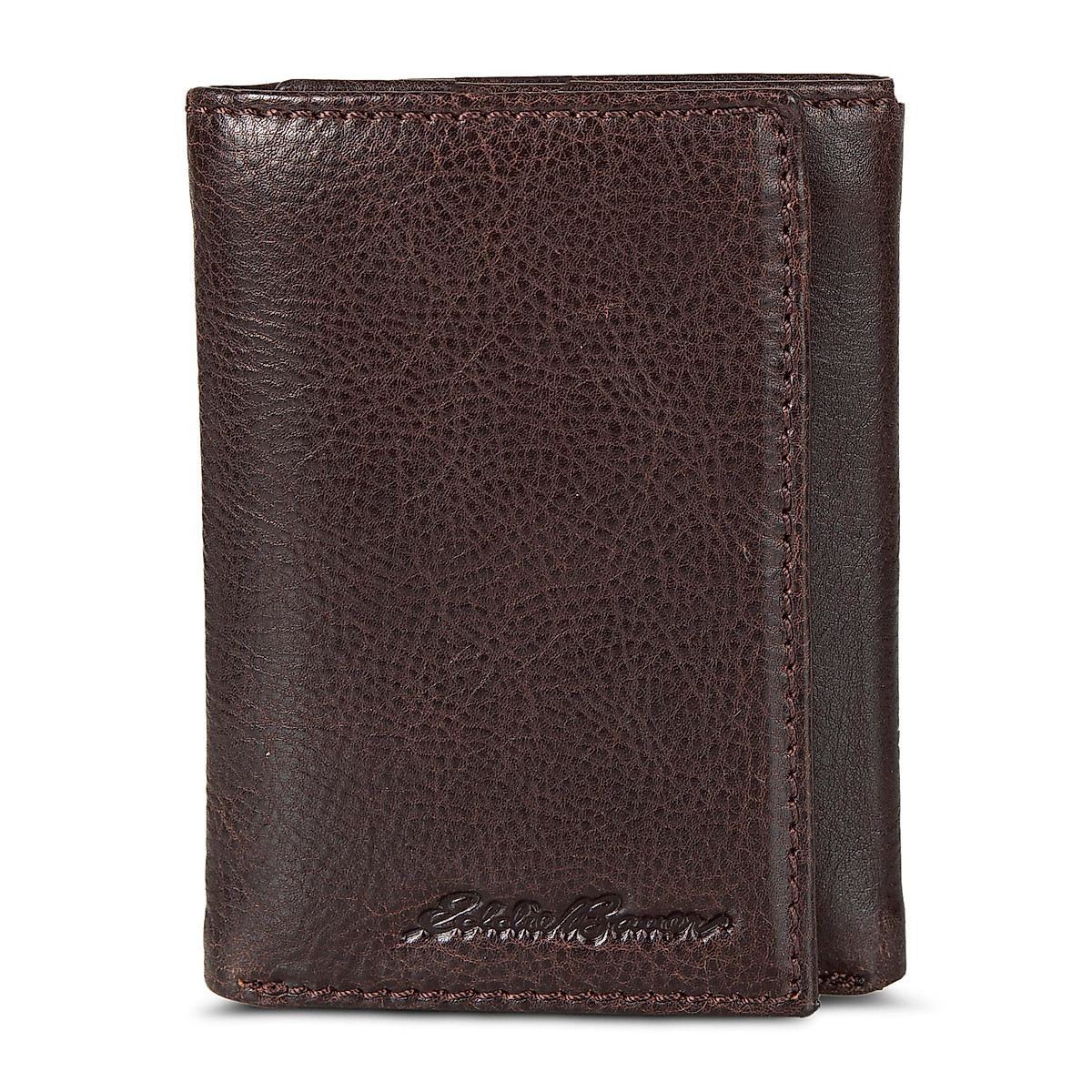Eddie Bauer Men Signature Trifold Wallet, Leather Logo-Brown, One Size