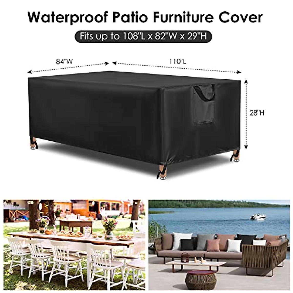 Patio Furniture Covers, Heavy Duty Outdoor Furniture Cover Waterproof, Patio Table and Chair Set Cover, UV Resistant Rain Sun Dustproof Patio Table Covers for Outdoor Furniture, 110 x 84 x 28 inches