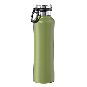 Oggi Summit Vacuum Insulated stainless steel bottle - Olive, 19 oz, with flip top lid and easy grip carrying handle for hot and cold beverages.