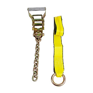 Mytee Products 4 Pack 2" x12' Car Tie Down Straps for Trailer with Chain Extension - 3333 Lbs WLL Lasso Style Tire Straps for Car Trailer with Ratchets - Vehicle Tie Down Wheel Strap for Hauling Cars