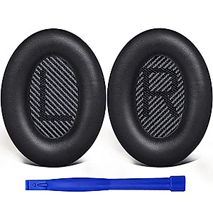 Professional Replacement Earpads Cushions for Bose QuietComfort 35 (QC35) & Quiet Comfort 35 II (QC35 ii) Headphones, Ear Pads with Softer Leather, Noise Isolation Foam, Added Thickness (Black)