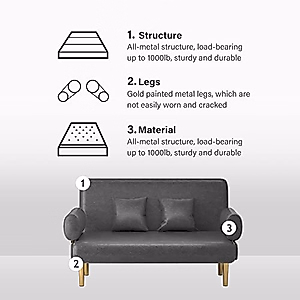 CIZIG Futon Sofa Bed,74.8" L Convertible Sleeper Sofa with Tapered Steal Leg,Adjustable Back Rest Couch,Loveseat Sofa Bed, Small Leather Twin Sofa for Living Room,Bedroom,Movie Night,Grey