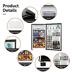 BANGSON Mini Fridge with Freezer,3.2Cu.Ft, Energy Saving, Low Noise with Reversible single door, mini fridge for Bedroom Office and Dorm, Mini Fridge Gifts for Women and Kids, Black