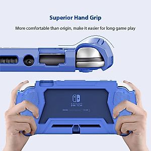 Switch Lite Case Protective Case for Nintendo Switch Lite, Case Compatible with Nintendo Switch Lite Hand Grip Case with Detachable TPU+Built-in PC Screen Protector & 2 x Thumb Grip Caps (Navy Blue)