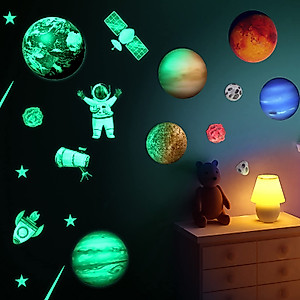71 Pieces Glow in The Dark Solar System Wall Decals, Glowing Stars Planets for Ceiling Galaxy Astronaut Rocket Space Shooting Stars Wall Decor Stickers for Girls Boys Kids Bedroom Living Room
