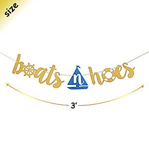Boats N Hoes Gold Glitter Banner for Funny Nautical Theme Birthday/Bachelorette Party Anchor Cruise Banner Decorations