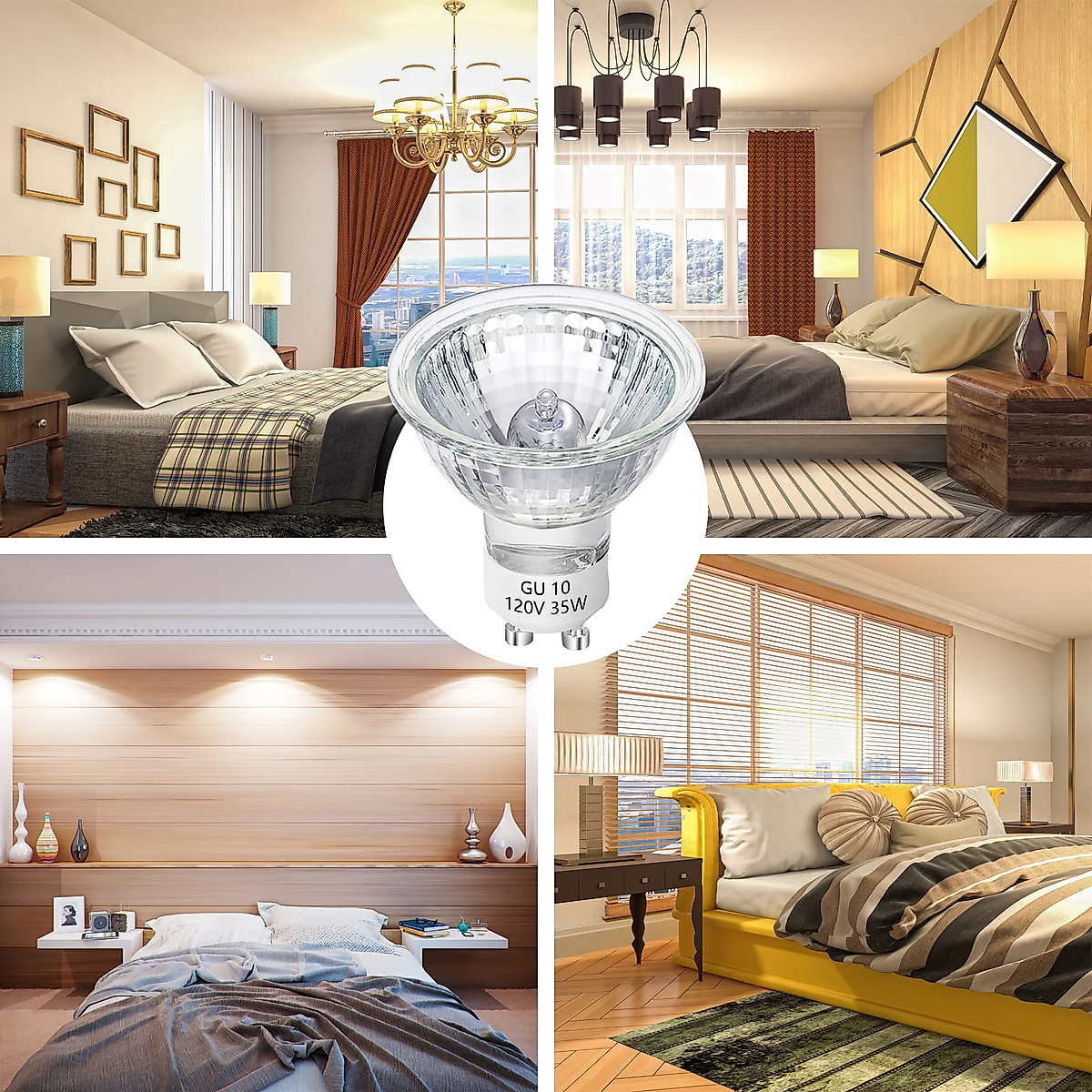 GU10 Halogen Bulb 35W Halogen Bulb 6 Packs, 120v Dimmable, 2700k Warm White Light, GU10+C MR16 Halogen Bulb, with Glass Cover, Long Service Life, Used for Track and Embedded Lighting, Range Hood