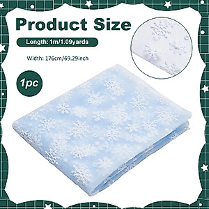 BENECREAT 1.09 Yard Snowflake Tulle Fabric, 69inch Light Blue Sheer Organza Fabric with Velvet Snowflake Pattern for Garment Accessorie, Veils Dress, Curtain Home Christmas Decorations