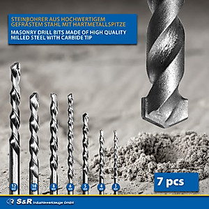 S&R Metal Concrete Masonry Drill Bit Set 23 Pcs. Multi Functional: 10 Metal Drills HSS M2 Steel / 7 Concrete Drills / 6 Wood Drills/Bits Set in Metal Box Multi-Purpose