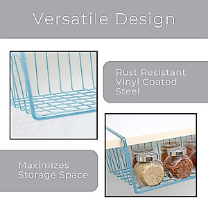 Smart Design Undershelf Storage Basket - Medium - Snug Fit Arms - Steel Metal Frame - Rust Resistant - Cabinet, Pantry, and Shelf Organization - 16 x 5.5 Inch - Light Blue