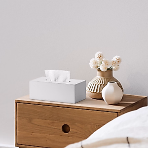 KINGFOM Rectangular PU Leather Tissue Box Cover - Facial Tissue Paper Napkin Holder for Bathroom, Home, Office, Car Automotive Decoration with Magnetic Bottom(White)