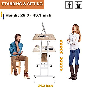 AIZ Mobile Standing Desk, Adjustable Computer Desk with Rolling Wheels, Home Office Double-layer Computer Workstation,Portable Laptop Table for Standing or Sitting,Adults or Children,Oak,39.4" x 23.6"