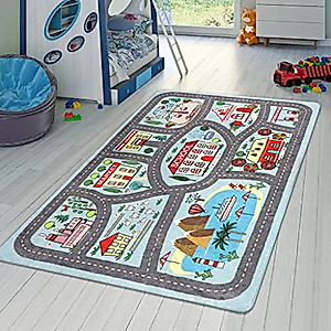 LIVEBOX Soft Kids Rug 4'x6' Carpet Play Mat for Baby Boys Girls, City Life Road Traffic Playroom Rug for Playing Cars Toys, Educational Nursery Rug for Children Bedroom Kids Room