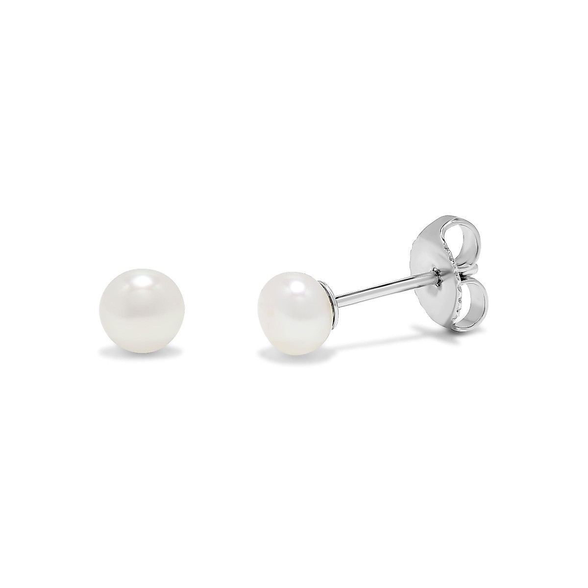 BLUE OCEAN PEARLS Freshwater Cultured 4.5-5mm White Button Shape Pearl Stud Earrings with Sterling Silver Butterfly Backs (Set of 3)