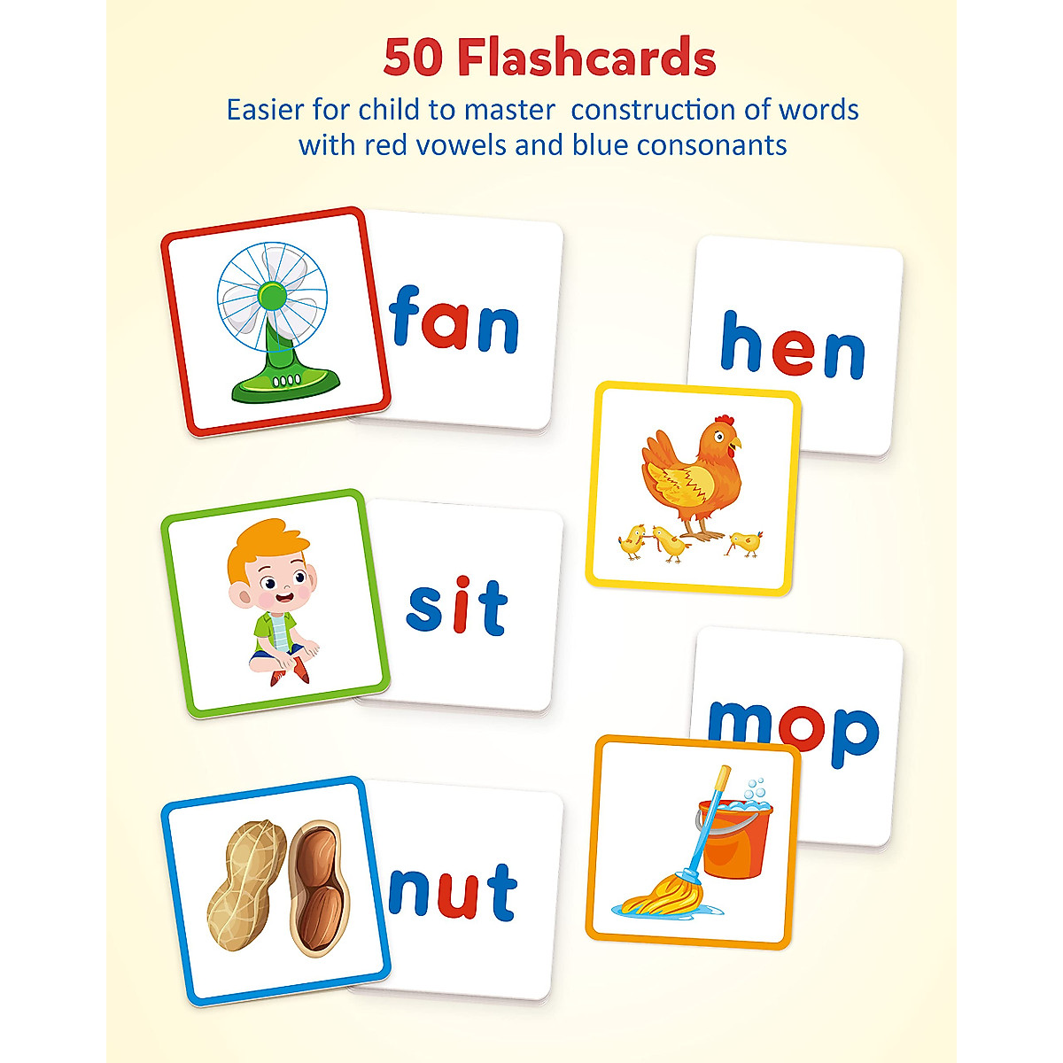 Coogam CVC Sight Words Magnetic Letters Flashcards, Short Vowel Spelling Game, Preschool Kids Learning Supplies, Montessori Educational Writing Reading Toy Gift for 3 4 5 Years Old