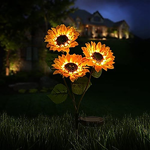 Doingart Solar Sunflower Lights,Upgrade Solar Powered Sunflower Lights with 3 Sunflower,LED Solar Lights Outdoor for Patio Lawn Garden Yard Pathway Decoration