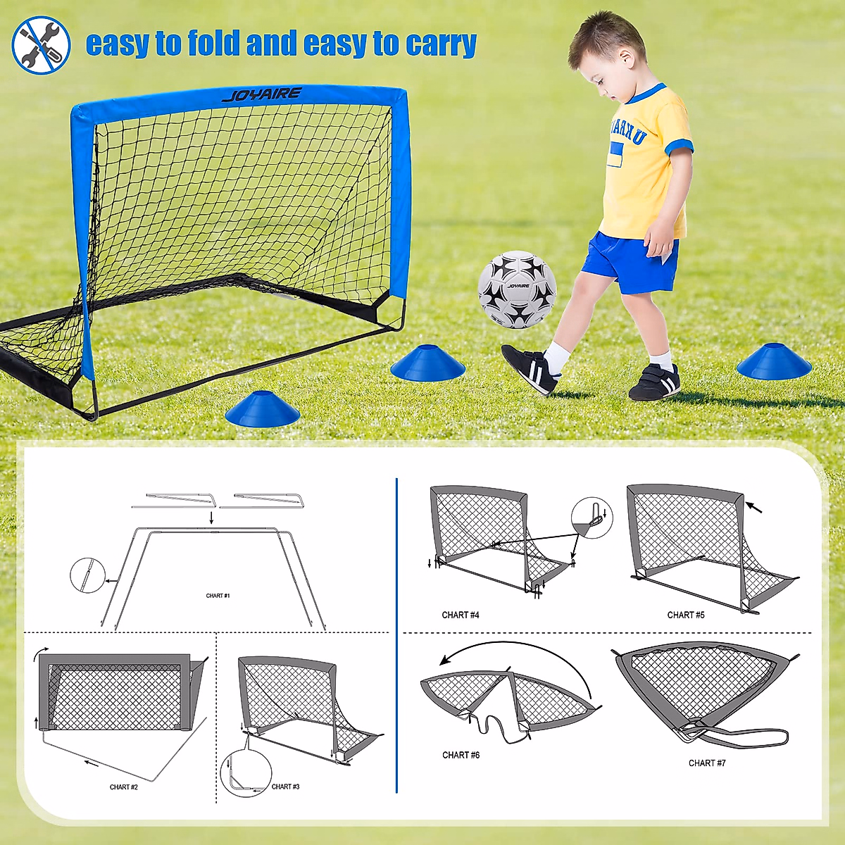 Soccer Goals for Backyard Set, Portable Kids Toddler Soccer Goal 2 of 4' x 3', Pop Up Soccer Net Soccer Training Equipment with Size 4 Soccer Ball, Carry Bag, Youth Games, Sports, Outdoor Play