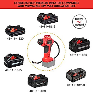Tire Inflator Air Compressor, Compatible with Milwaukee 18v Max Battery Mellif 160 PSI Cordless Portable Electric Air Pump with Digital Pressure Gauge for Car, Bike, Sport Ball (TOOL BARE) (Red)