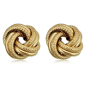 Kooljewelry 10k Yellow Gold Textured Love Knot Stud Earrings