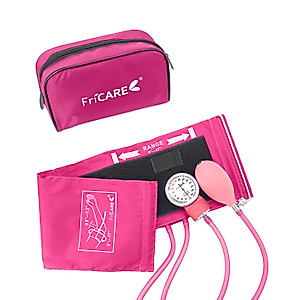 FriCARE Pink Manual Blood Pressure Cuff for Nursing Students - Professional Sphygmomanometer for Doctor's Office - Durable Nylon Cuff for BP Monitoring, Carrying Case Included, Universal Adult Size