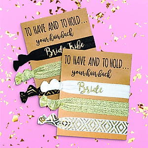 6 Pack of Bachelorette Party Favors | 1 'Bride to Be' and 5 'Tribe' Hair Ties| Pop Fizz Designs