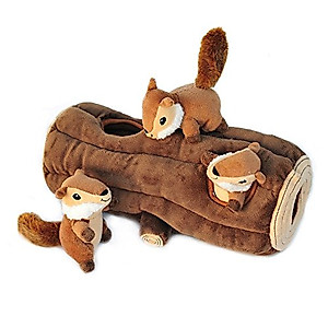 ZippyPaws Burrow, Woodland Friends Chipmunks 'n Log - Interactive Dog Toys for Boredom - Hide and Seek Dog Toys, Colorful Squeaky Dog Toys for Small & Medium Dogs, Plush Dog Puzzles