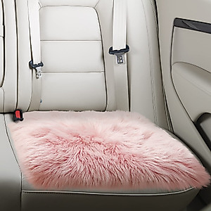 Softlife Pink Faux Fur Sheepskin Chair Cover Seat Cushion Pad Super Soft Area Rugs for Living Bedroom Sofa (1.6ft x 1.6ft)
