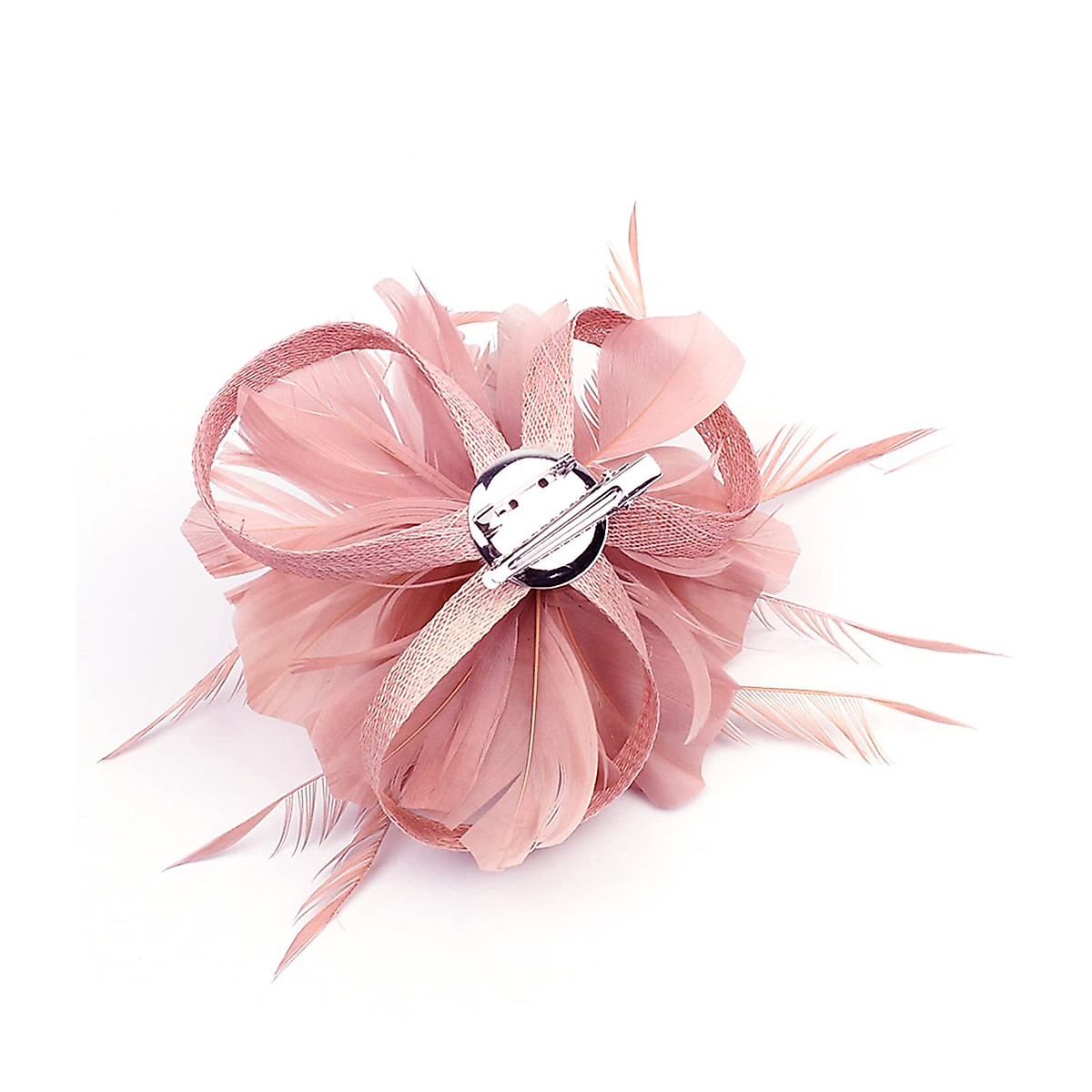 ELLYDOOR Fascinator Hats for Women Feather Flower Hair Clip Brooch Wedding Tea Party Hat Kentucky Derby Headwear Nude Pink One Size