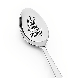 I Love You Mom Spoon Engraved Stainless Steel for Mom Mother Coffee Tea Lover Gift, Best Mom Mother Mommy Gifts for Birthday Mothers Day Christmas Presents