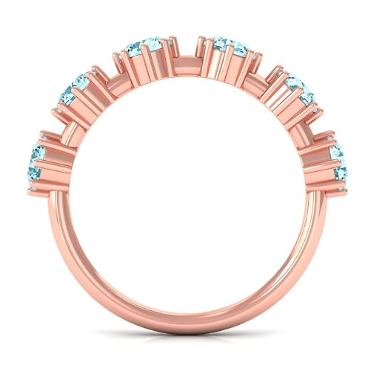 Natural and Certified Aquamarine Wedding Anniversary Ring, AAA Quality, Stackable Ring for Women - March Birthstone, 14K Rose Gold, Size:US 9.00