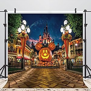 DHXXSC 10X10FT Halloween Pumpkin Backdrop Night Street Backdrop Travel Happy Halloween Party Vinyl Banner Birthday Party Decoration Background DH-122