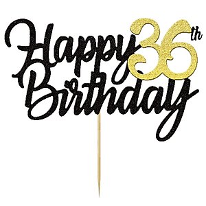 Happy 36th Birthday Cake Toppers Glitter 36th Anniversary Cake Topper 36 Years Loved Bday Decorations 36 Gold Birthday Cake Decorations Thirty-six Party Supplies for Women Men(Black Gold)