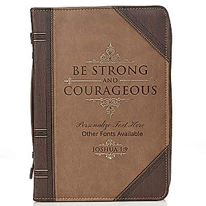 Personalized Custom Bible Cover for Men Brown Joshua 1:9 Faux Leather Christian Gift for Father, Brother, Son, Grandpa, Grandson Laser Engraved Imprinting Your Text Name (Medium)