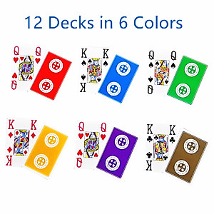 TSB Jumbo Index Bridge Cards Pack of 12 Decks - 6 Colors Jumbo Print Bridge Playing Cards - with Single Box for Easy Storage(12 Decks in 6 Colors)