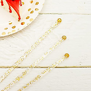 hapray 50-PCS Gold Glitter Plastic Swizzle Sticks, Crystal Cake Pops, Cocktail Coffee Drink Stirrers, Lolipop Stick, 7.24 Inch