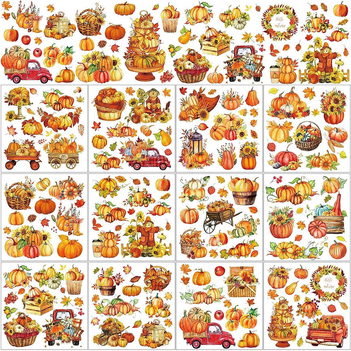 12 Sheets Fall Thanksgiving Rub on Transfers for Crafts and Furniture - Pumpkin Maple Leaf Sunflower Decals Autumn Stickers for Home Office Paper Wood DIY Crafts, 5.5 x 5.5 Inch